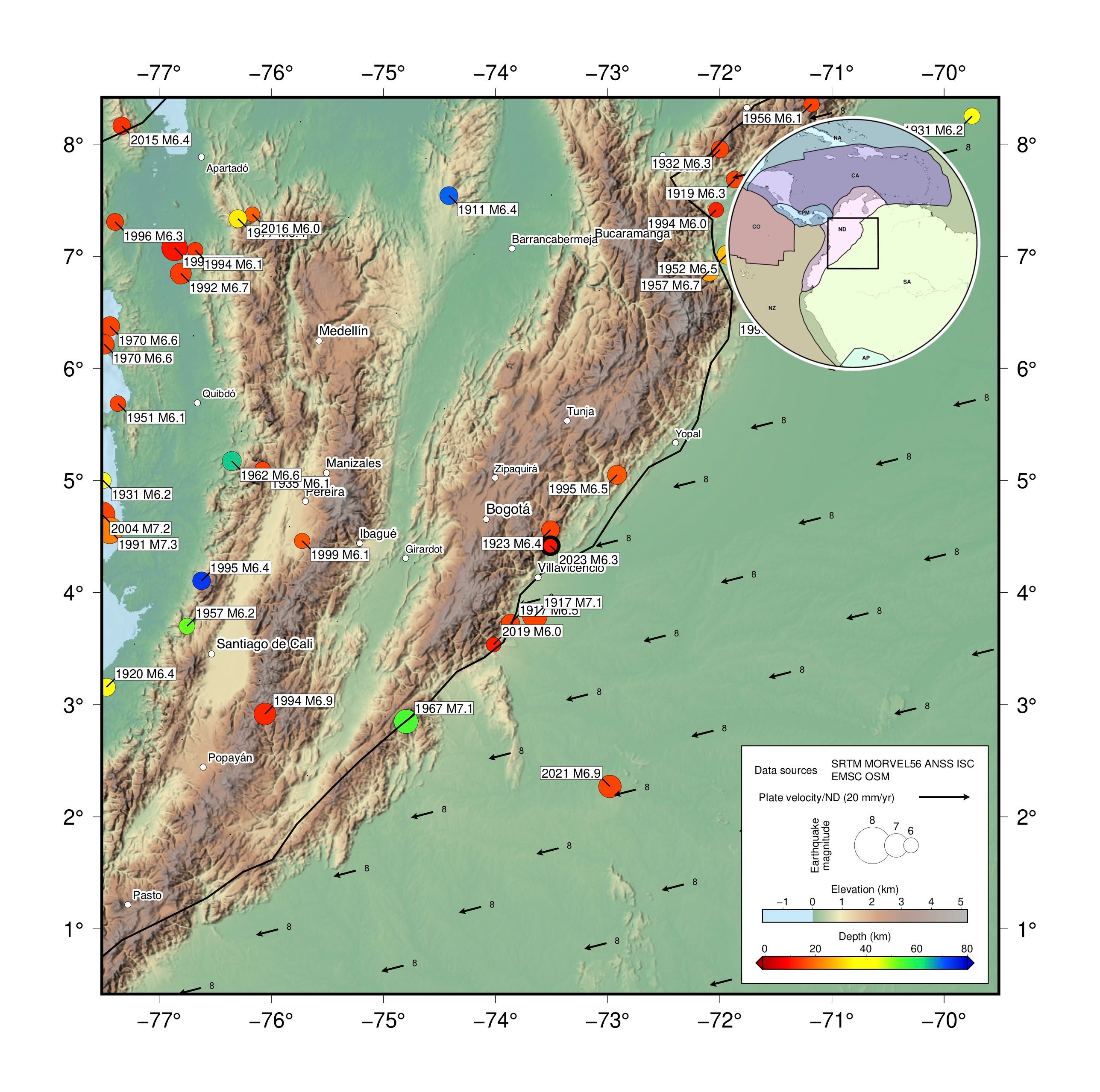 M6.3 earthquake shakes central Colombia, seismometer records severe shaking