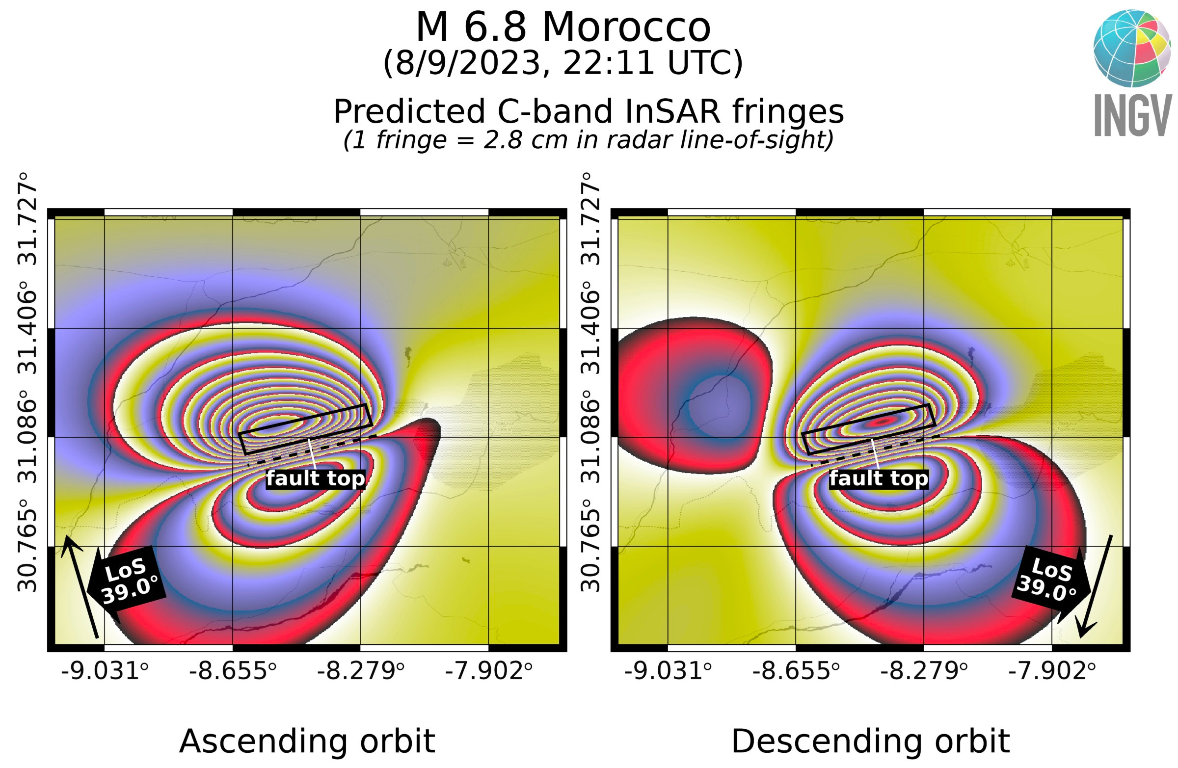 Satellite images suggest slip on a steep, north-dipping fault in Morocco