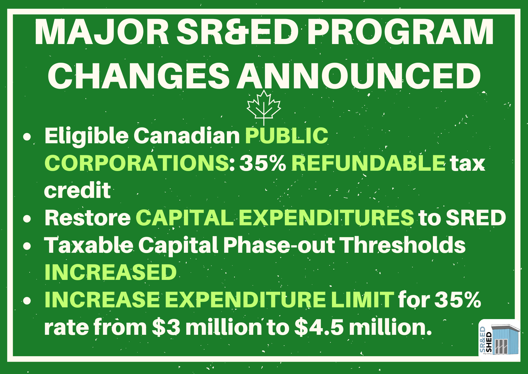 Major SR&ED Tax Credit Program Changes Announced