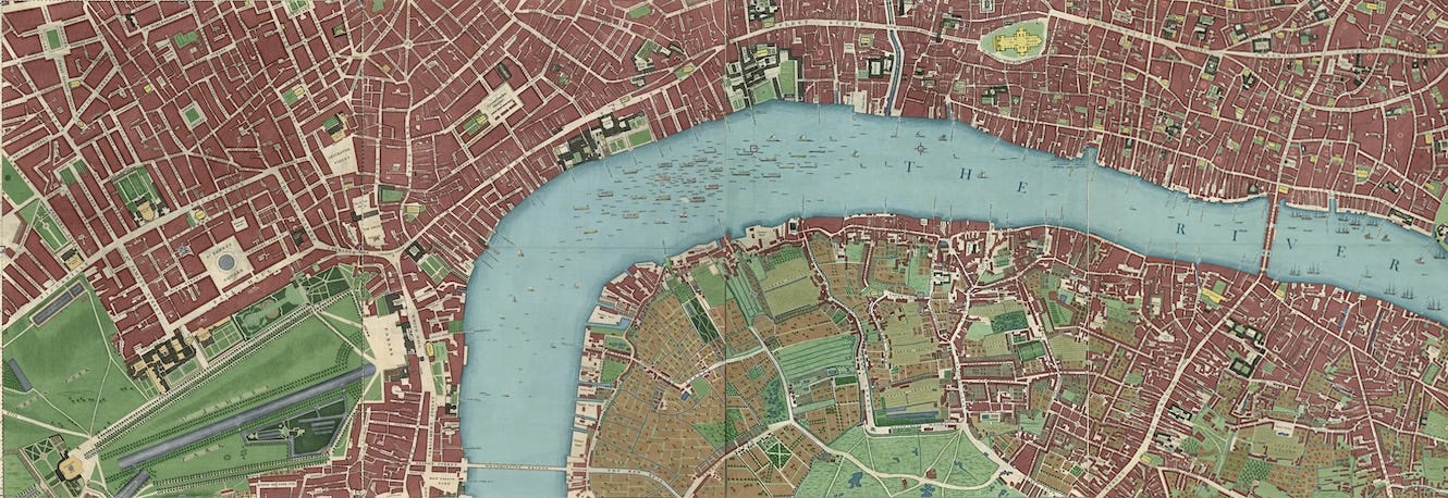 Colourised: 1746 Map of London Bridge and Surrounding Areas