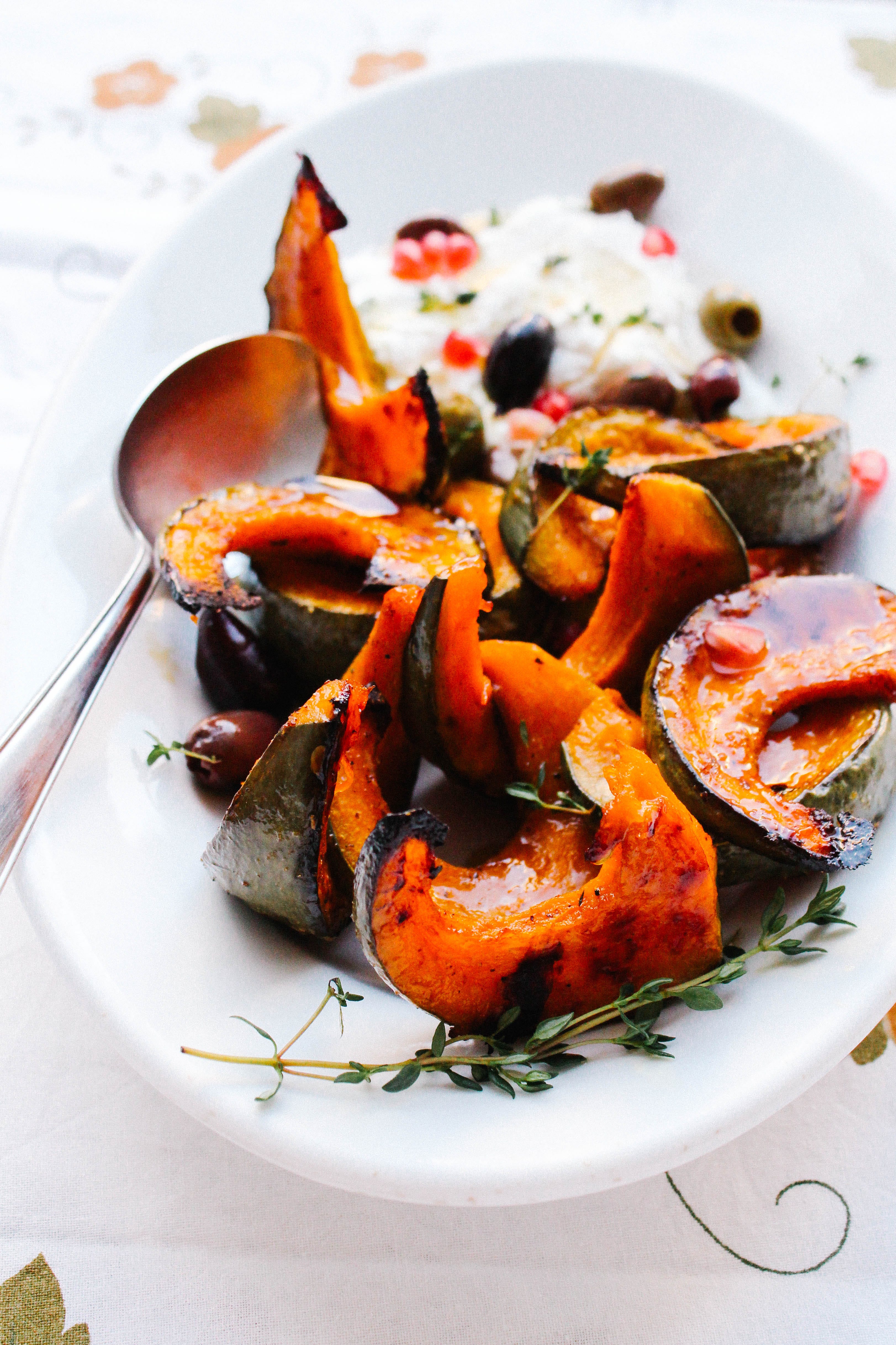 Roasted pumpkin with Greek manouri cream and olives