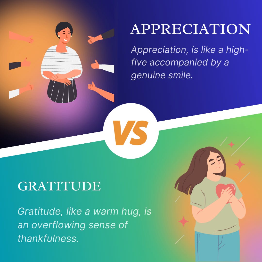 Appreciation vs. Gratitude: Spotting the Difference with a Smile!