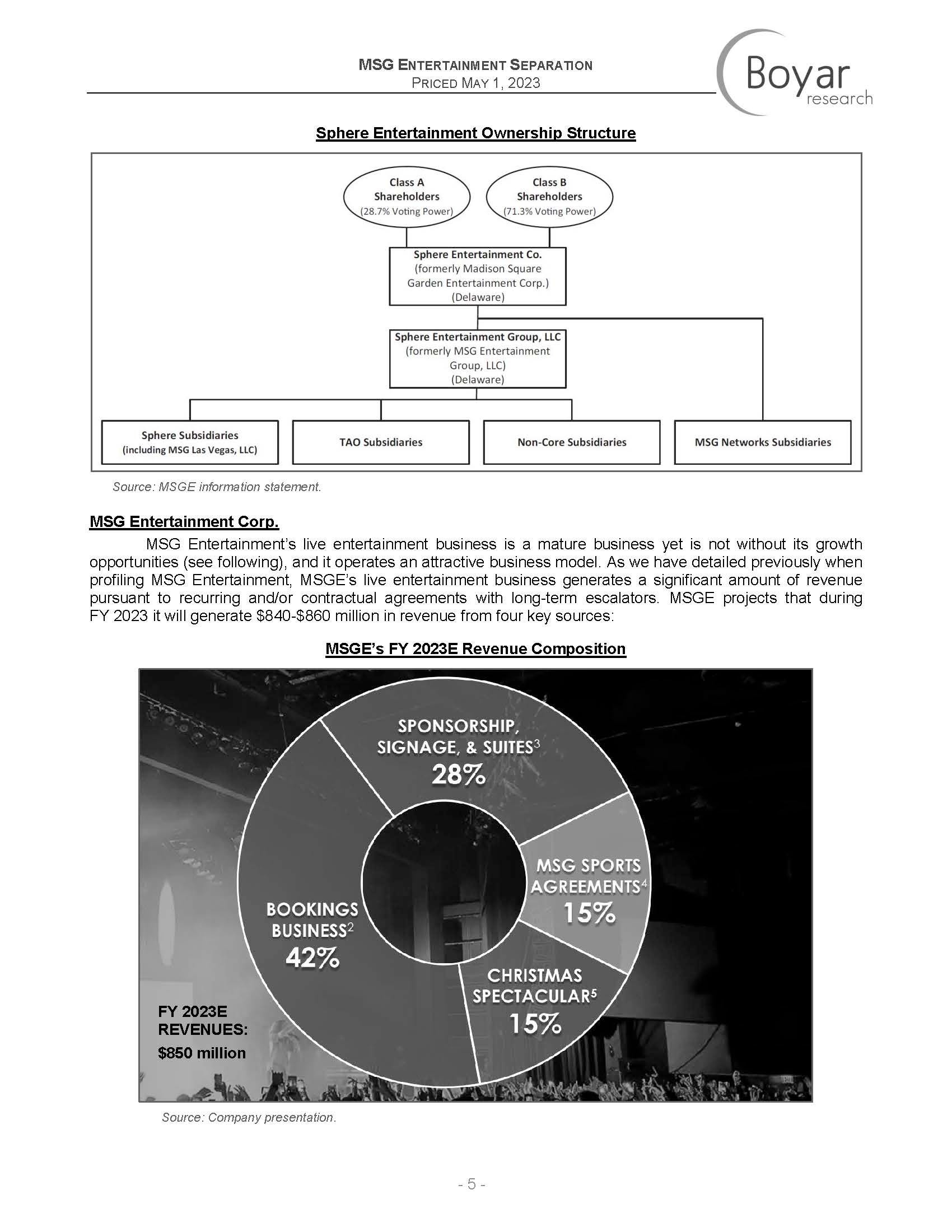 MSG Entertainment Separation Report - Boyar Research