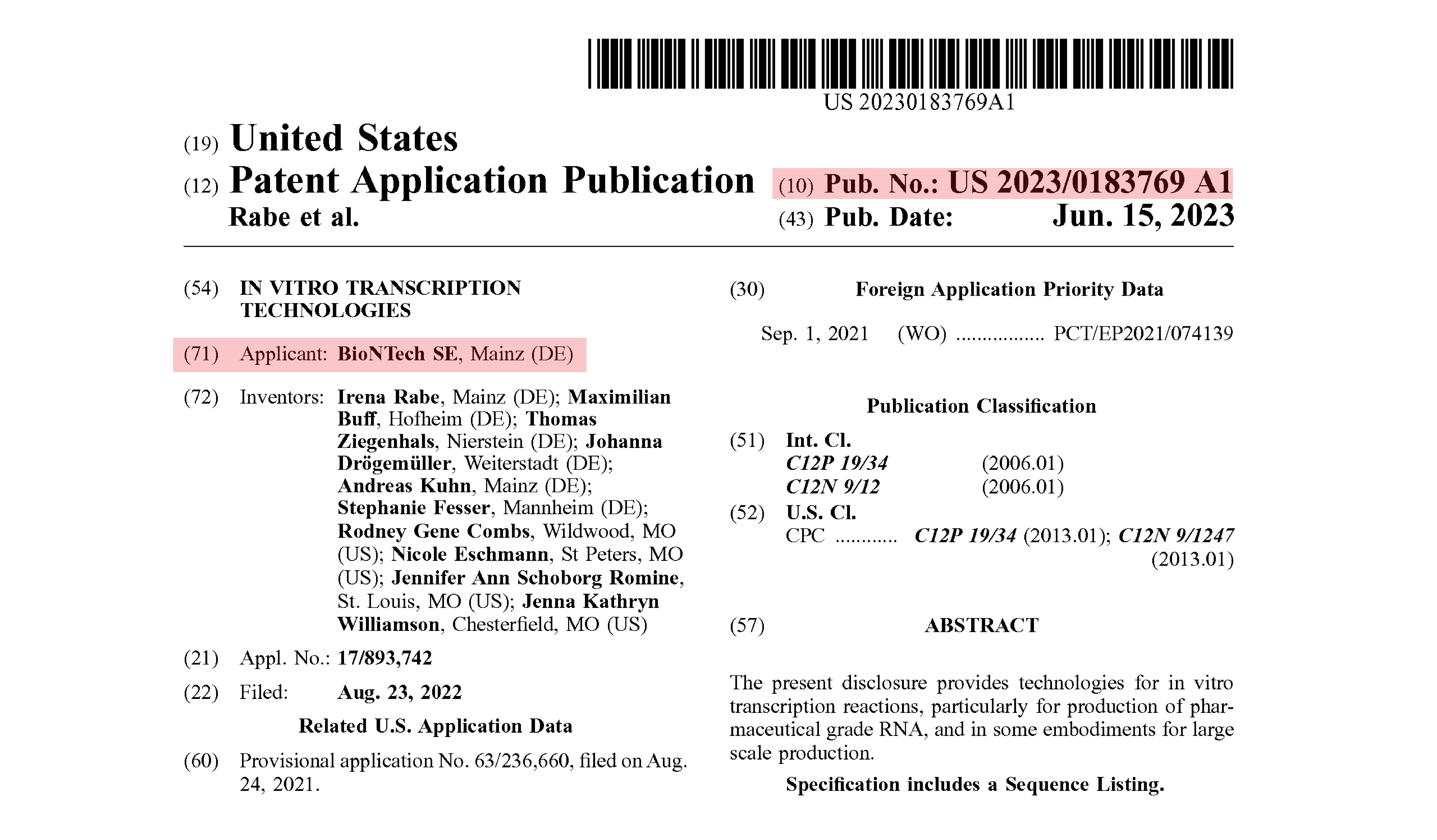 Masterpiece of BioNTech & Pfizer - by Patent SUN
