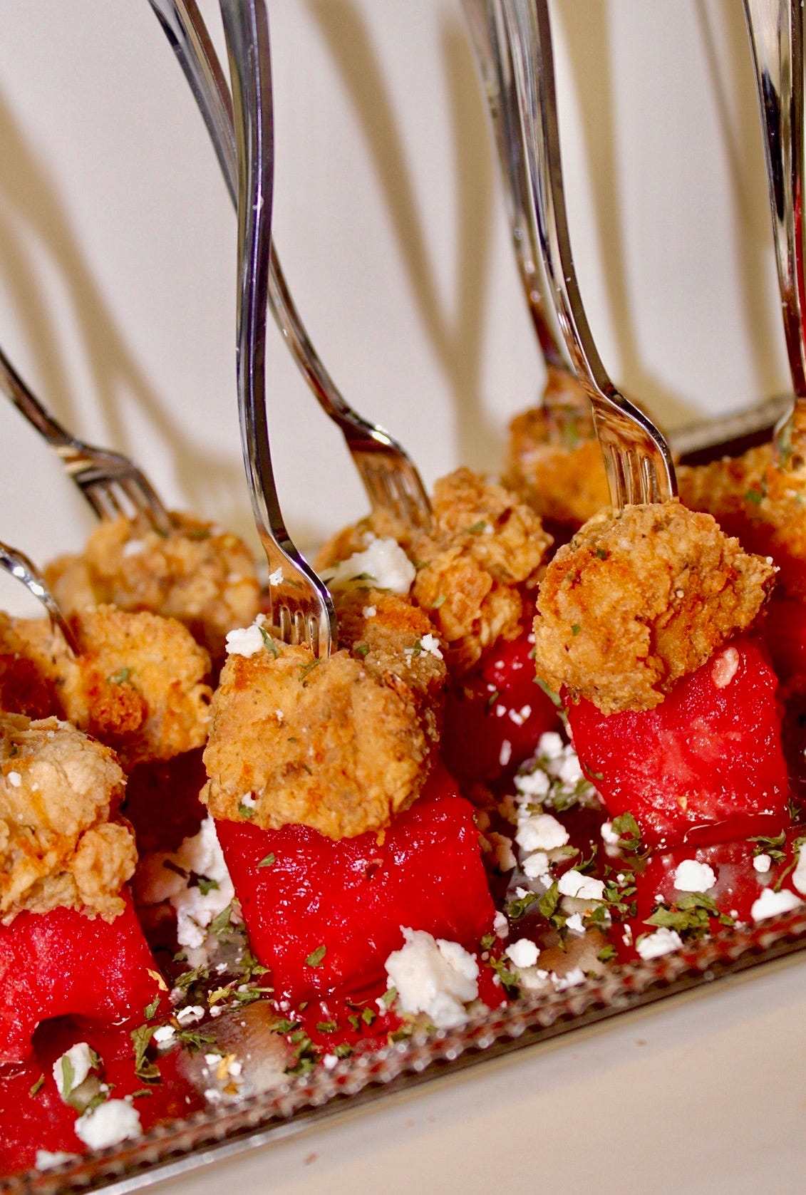 Buttermilk Fried Chicken Bites with Watermelon