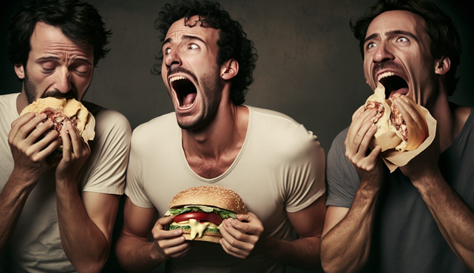 Men Crying Together With Cheeseburgers - by David Futrelle