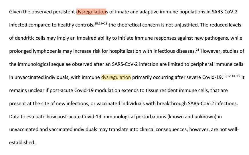 The current list of infections of increased risk due to Covid infection