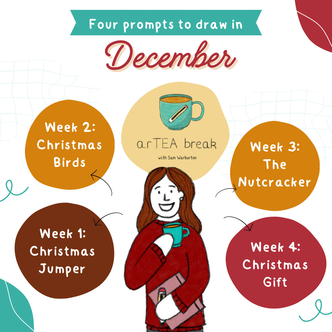 Four drawing prompts for December - by Sam Warburton 🫖