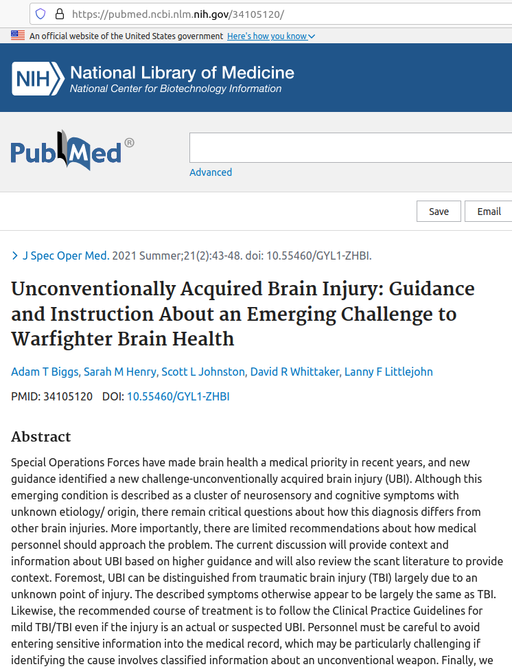 Literature: Unconventionally Acquired Brain Injury (UBI)