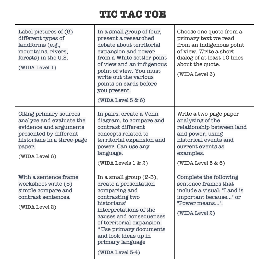 Tic Tac Toe Assessments • Buttondown