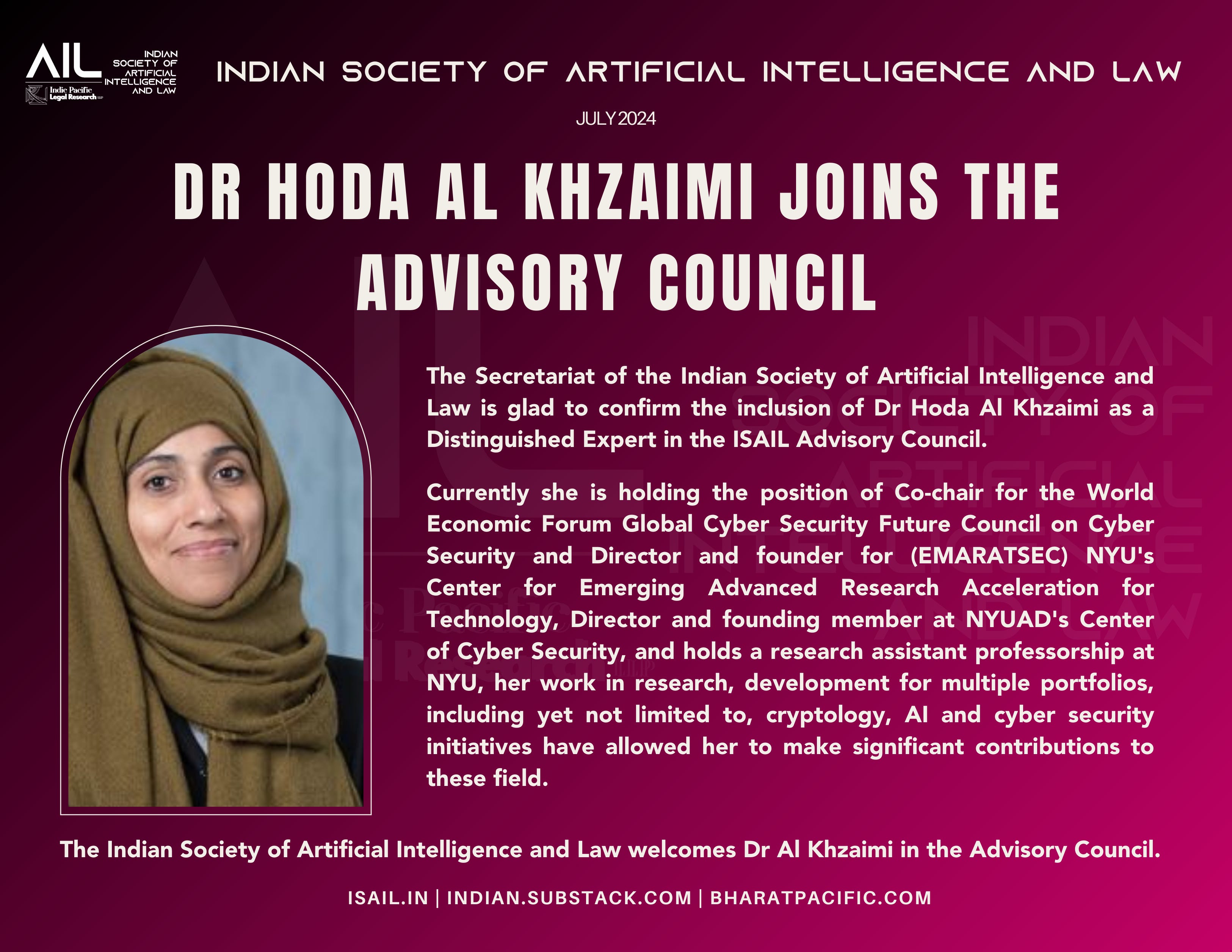 Dr Hoda Al Khzaimi joins the ISAIL Advisory Council