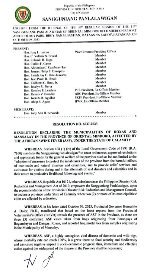 Philippines: African swine fever (ASF) outbreak in Oriental Mindoro ...