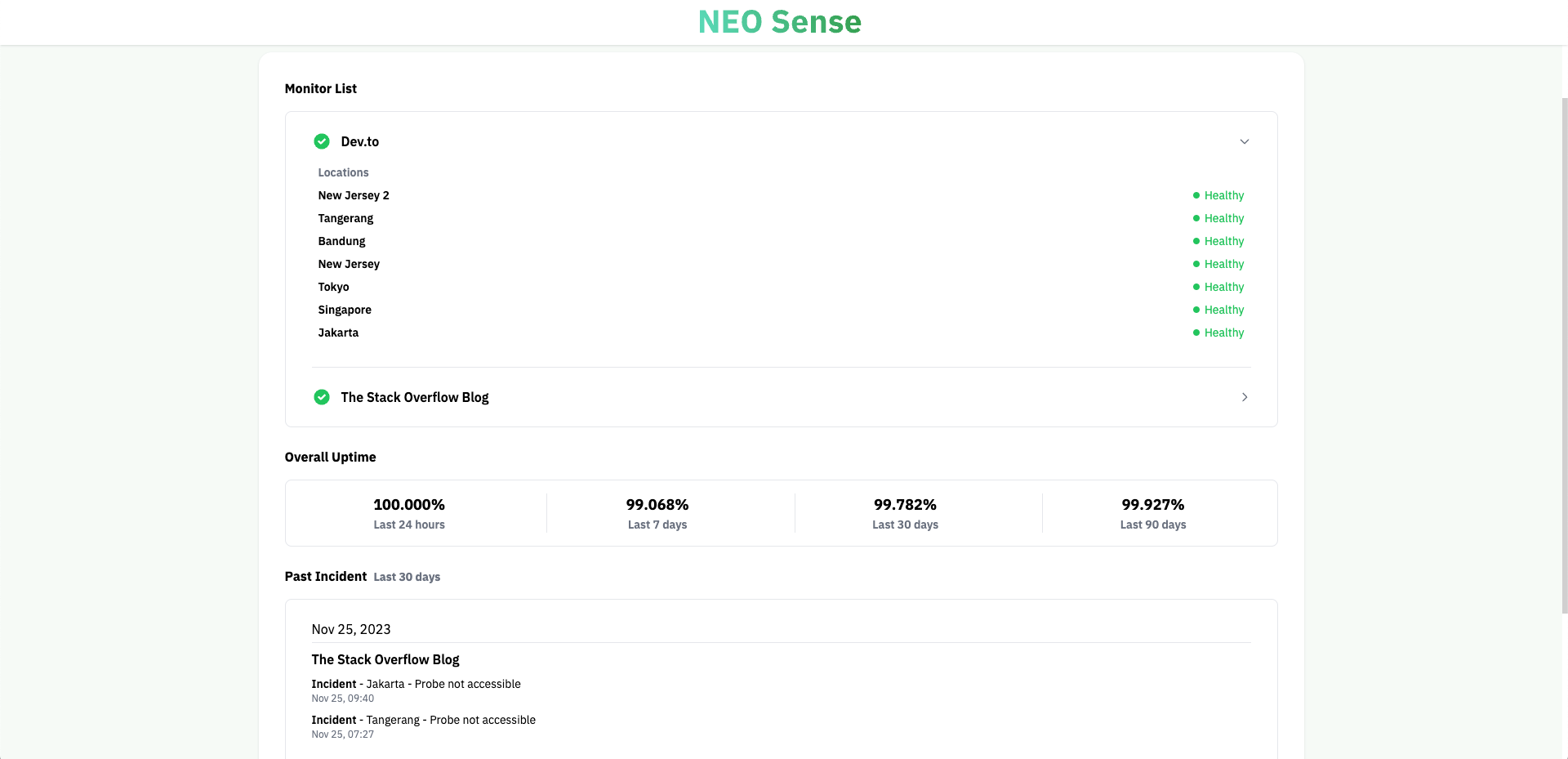 NEO Sense's New Status Page: Simple and Effective