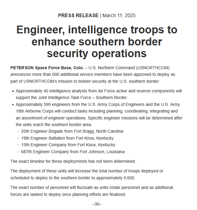 USNORTHCOM Bolsters Southern Border Security with Over 600 Additional Troops, Including ...