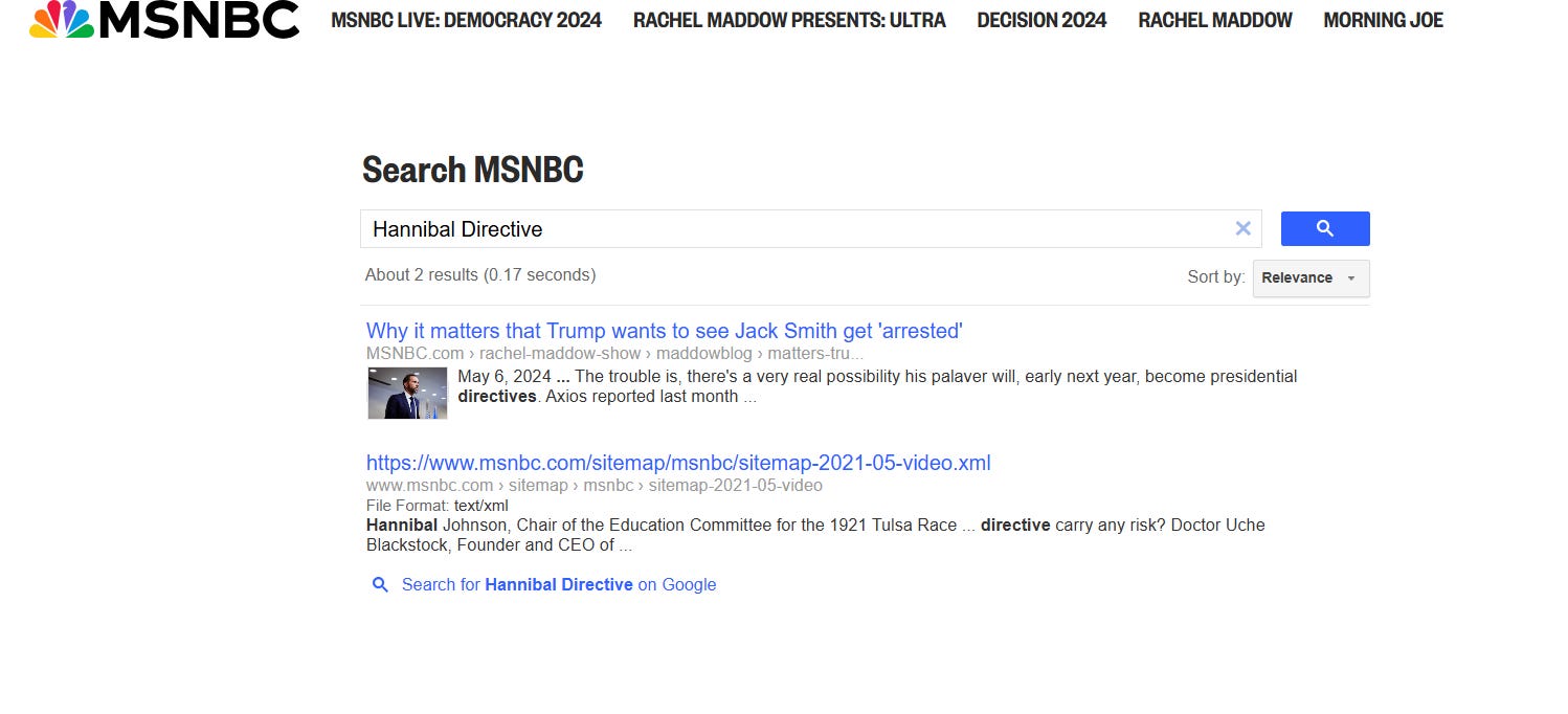 Why has the mainstream media ignored the recent Hannibal Directive ...