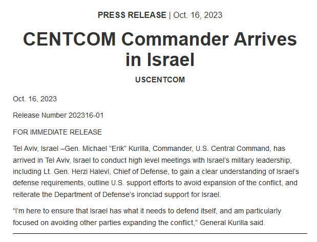 CENTCOM Commander Arrives In Israel, DOD Remains Resolute in Support of ...