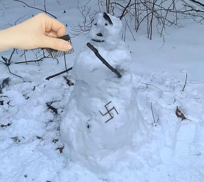 Jew Battles Hitler Snowman in Westport CT