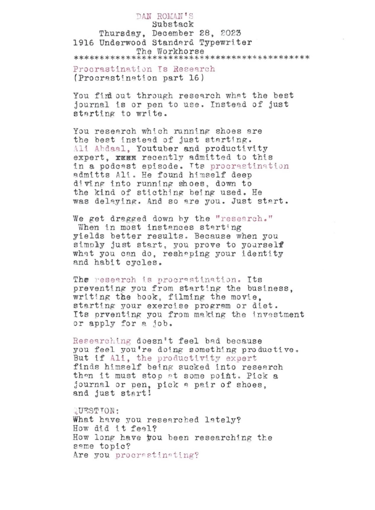 Procrastination Is Research - Dan Roman's Substack