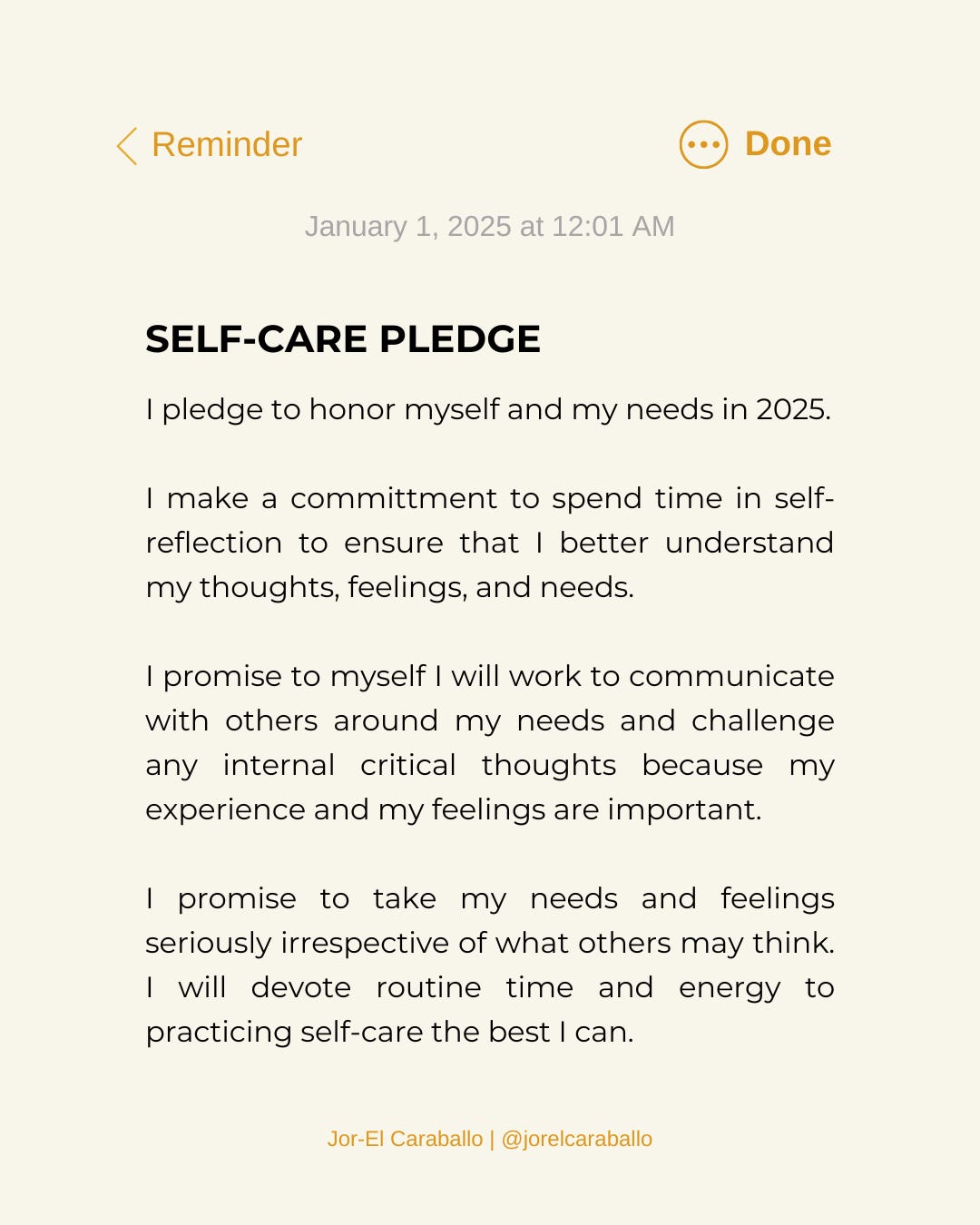 A Self-Care Pledge for the New Year - by Jor-El Caraballo
