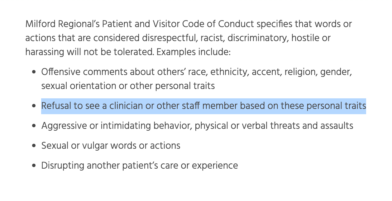 Strict Masters at Milford Regional Adopt Patient and Visitor Code of ...