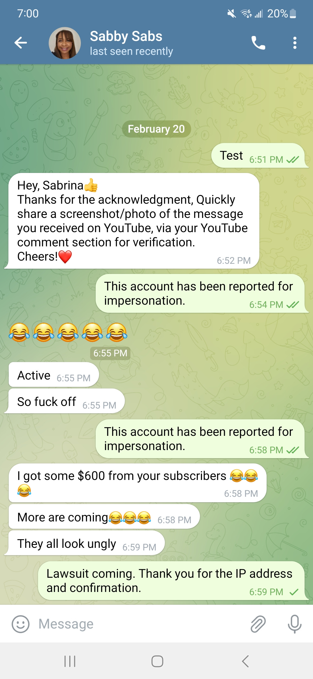 WARNING: FAKE ACCOUNT IMPERSONATING ME ON TELEGRAM!