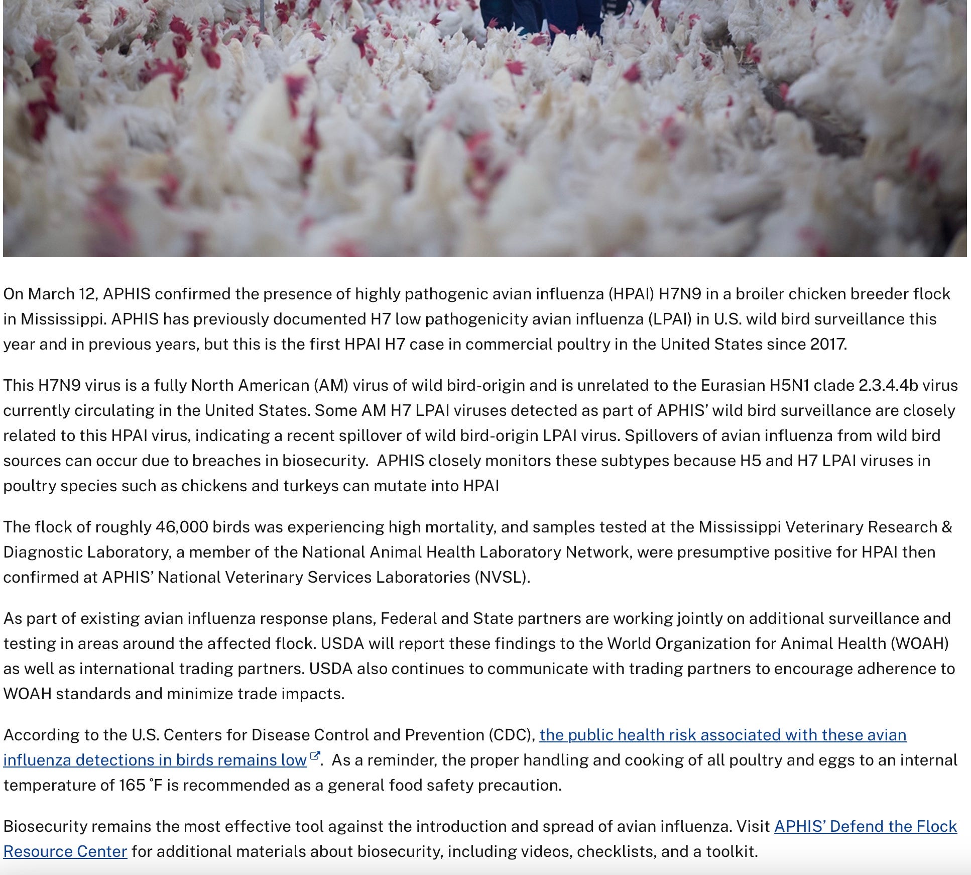 An H7N9 outbreak in broiler chickens in Mississippi began March 8 ...