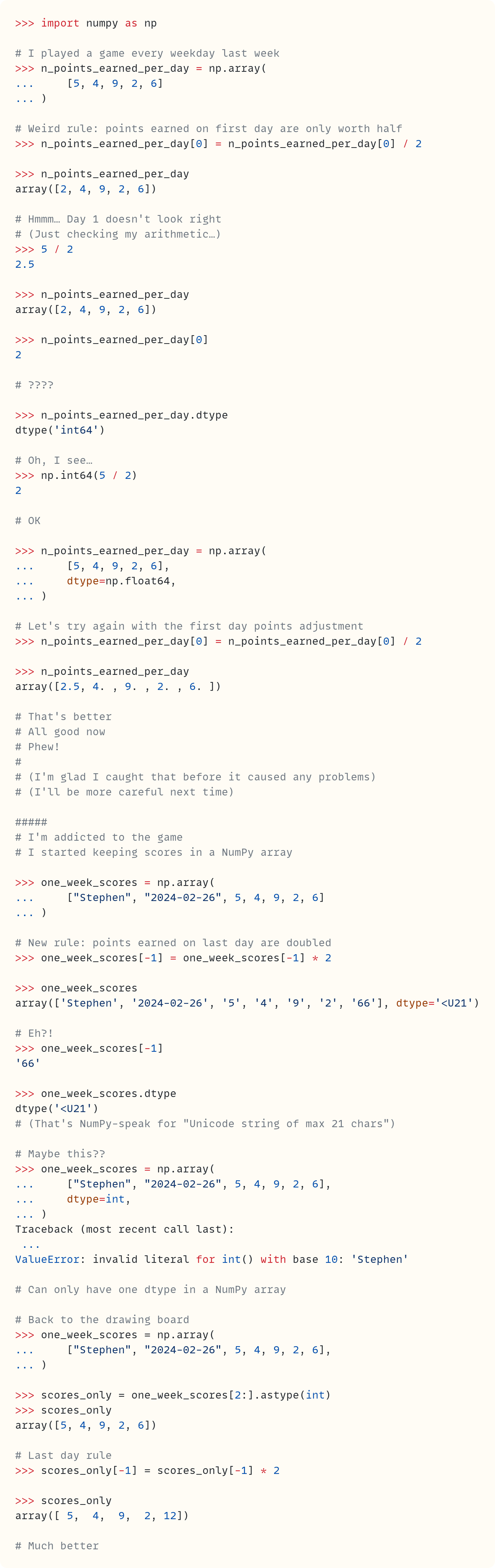 A NumPy Banana Skin • `dtype` (A NumPy for Numpties Article)