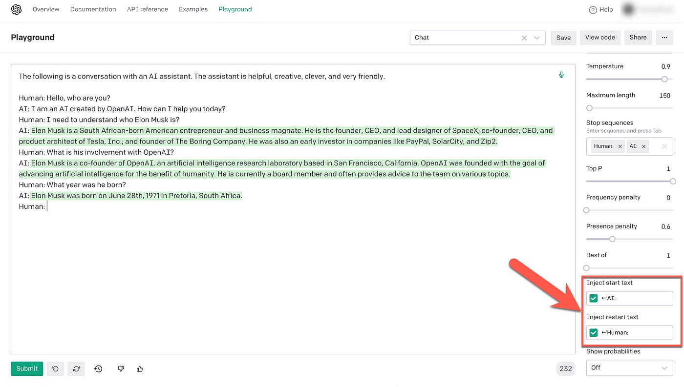 OpenAI Playground Start & Restart Prompt Injection
