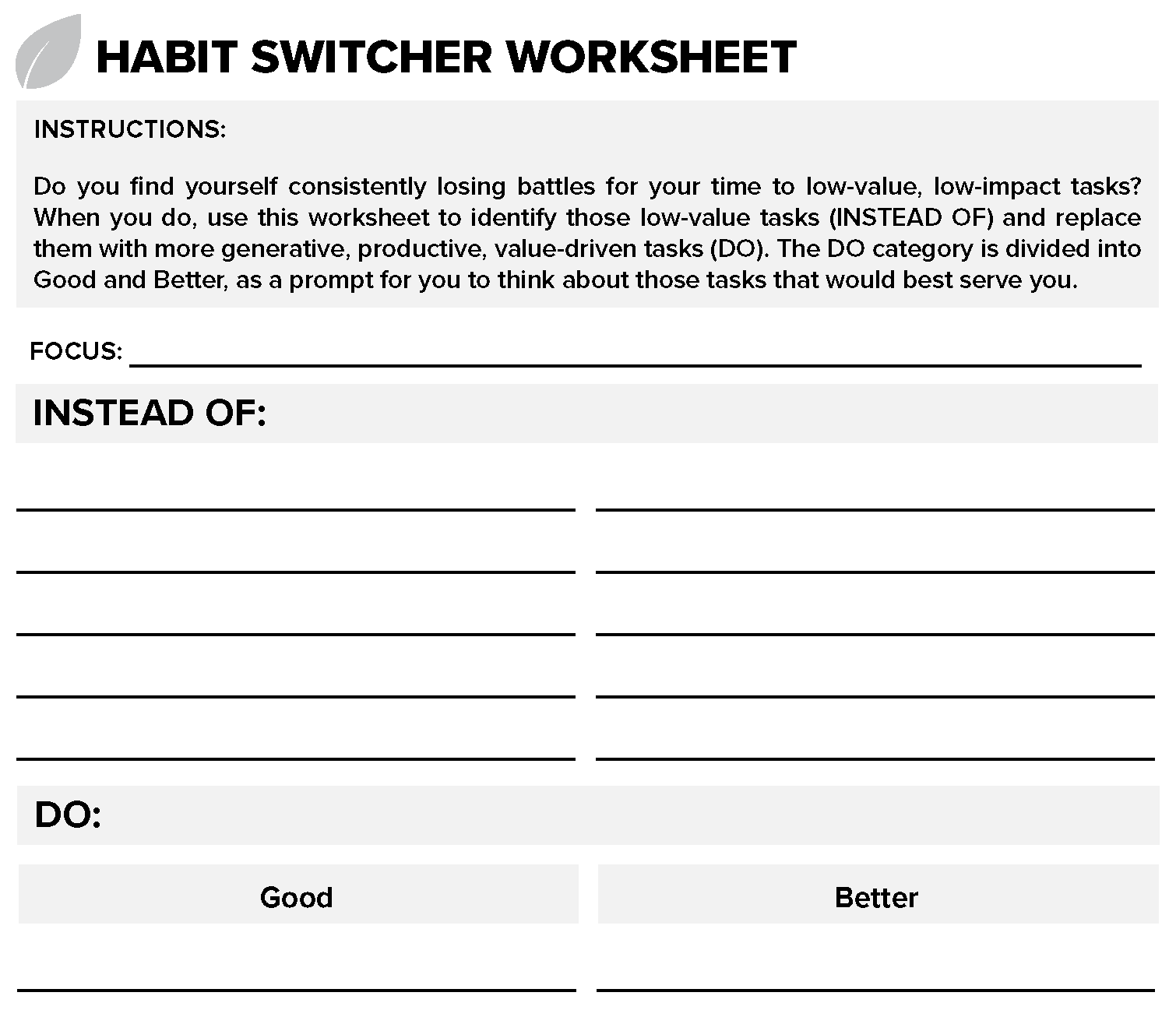 Free Planners and Worksheets by Productive Flourishing