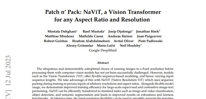 #PaperADay #12 Patch n’ Pack: NaViT, a Vision Transformer for any ...