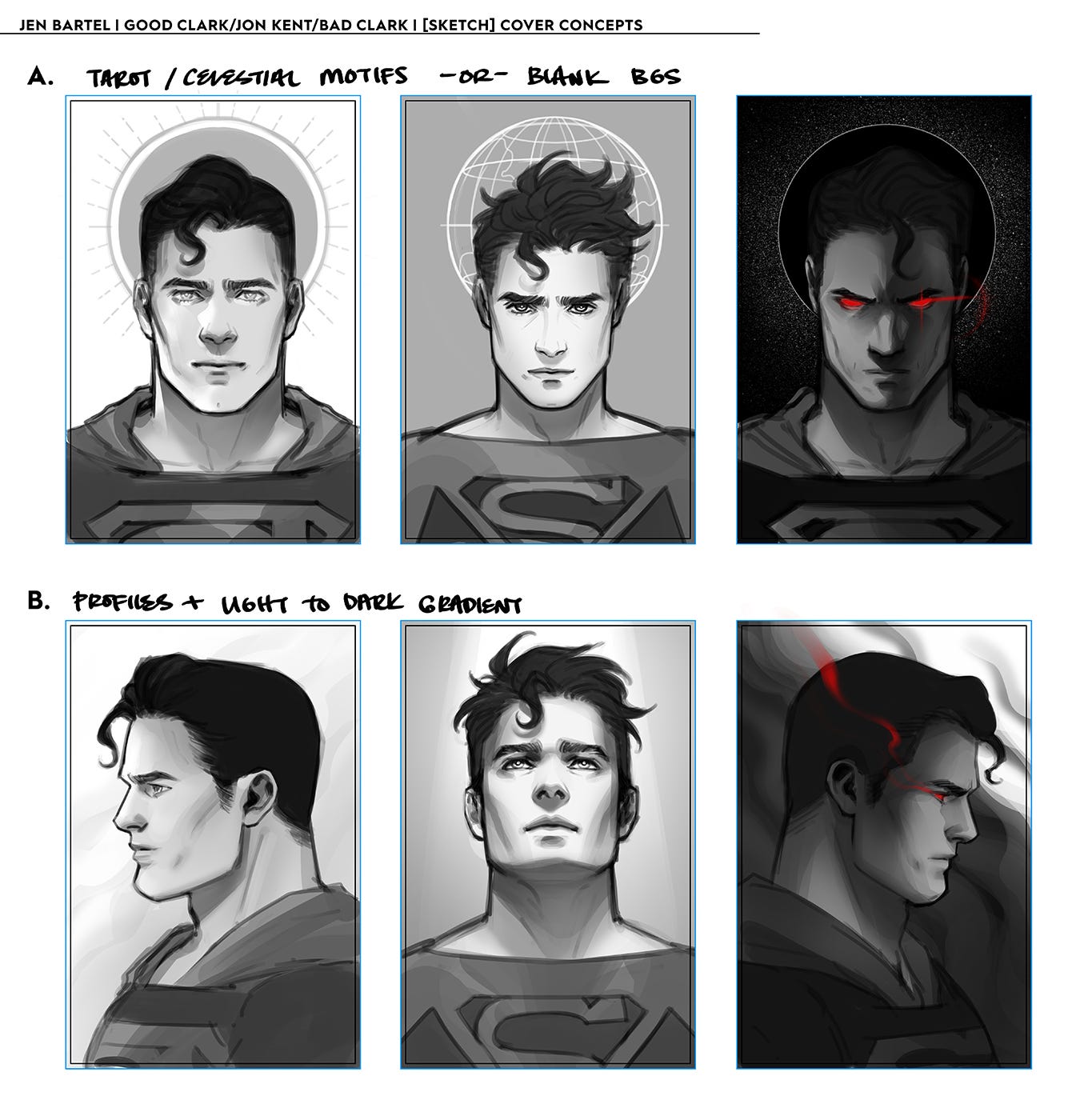 Superman Sketch Variants - by Jen Bartel