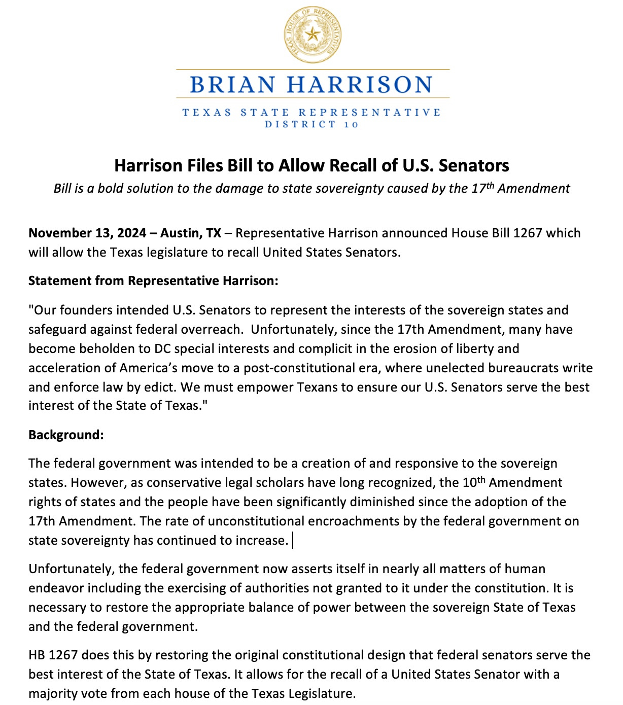 Texas Representative Harrison Files Bill Which Could Allow Recall of ...