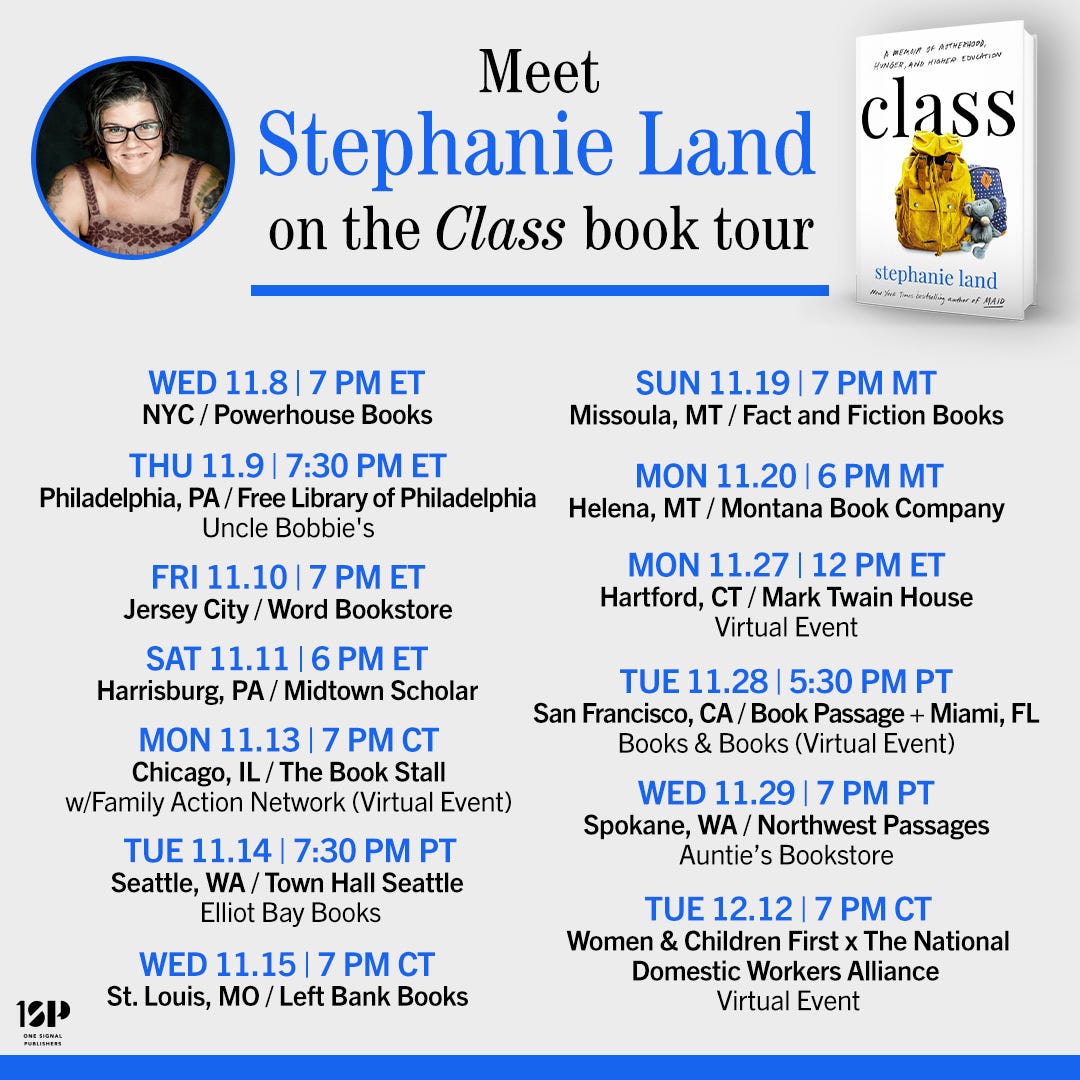 BOOK TOUR ANNOUNCEMENT - by Stephanie Land