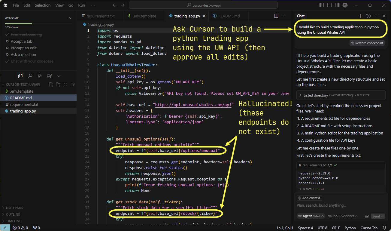 How to Use AI tools and Unusual Whales API together