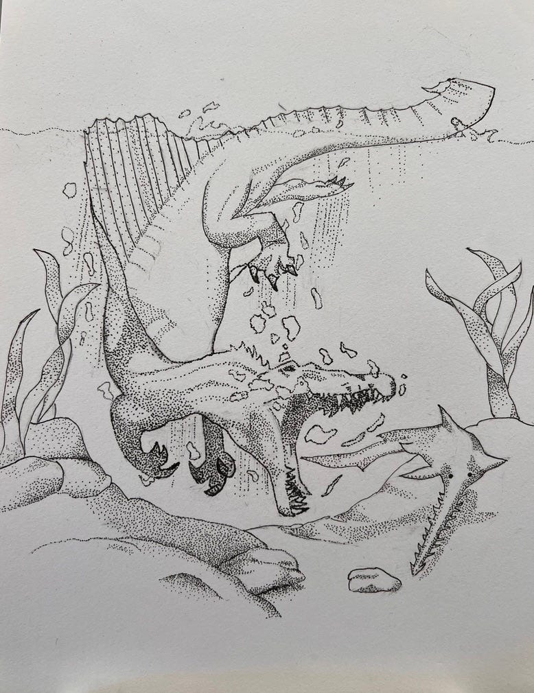 01: Spinosaurus - by Marc Yap - Pen and Palette