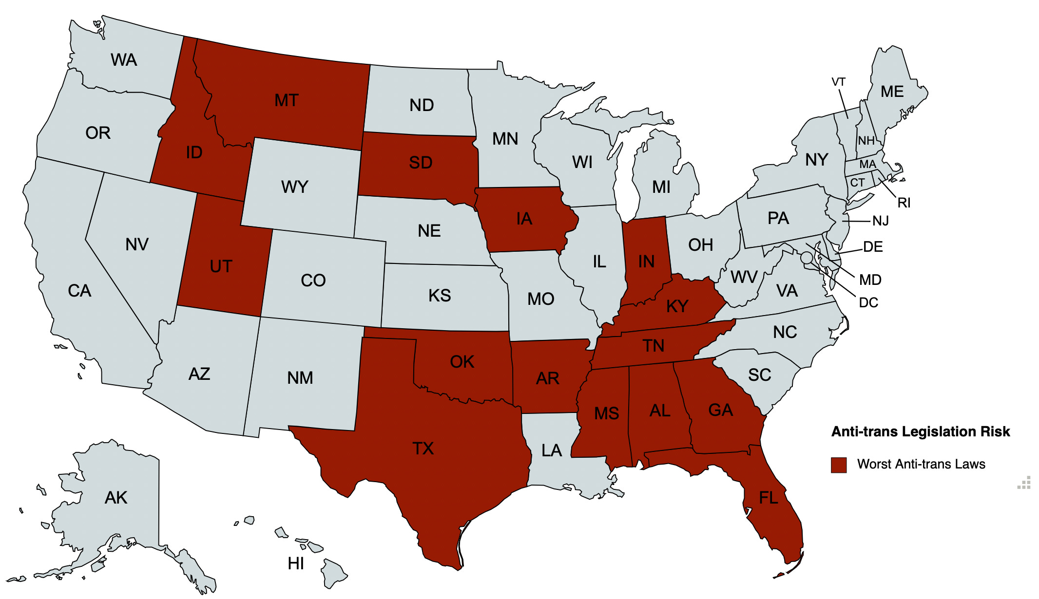 April Anti-Trans Legislative Risk Map - by Erin Reed