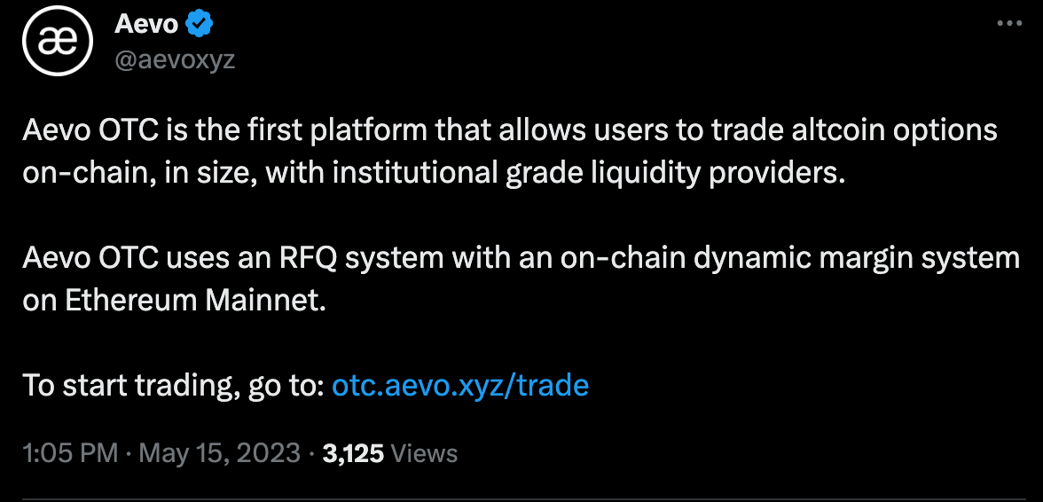 Aevo exchange is now Live on Mainnet and Open to the Public! 🚀