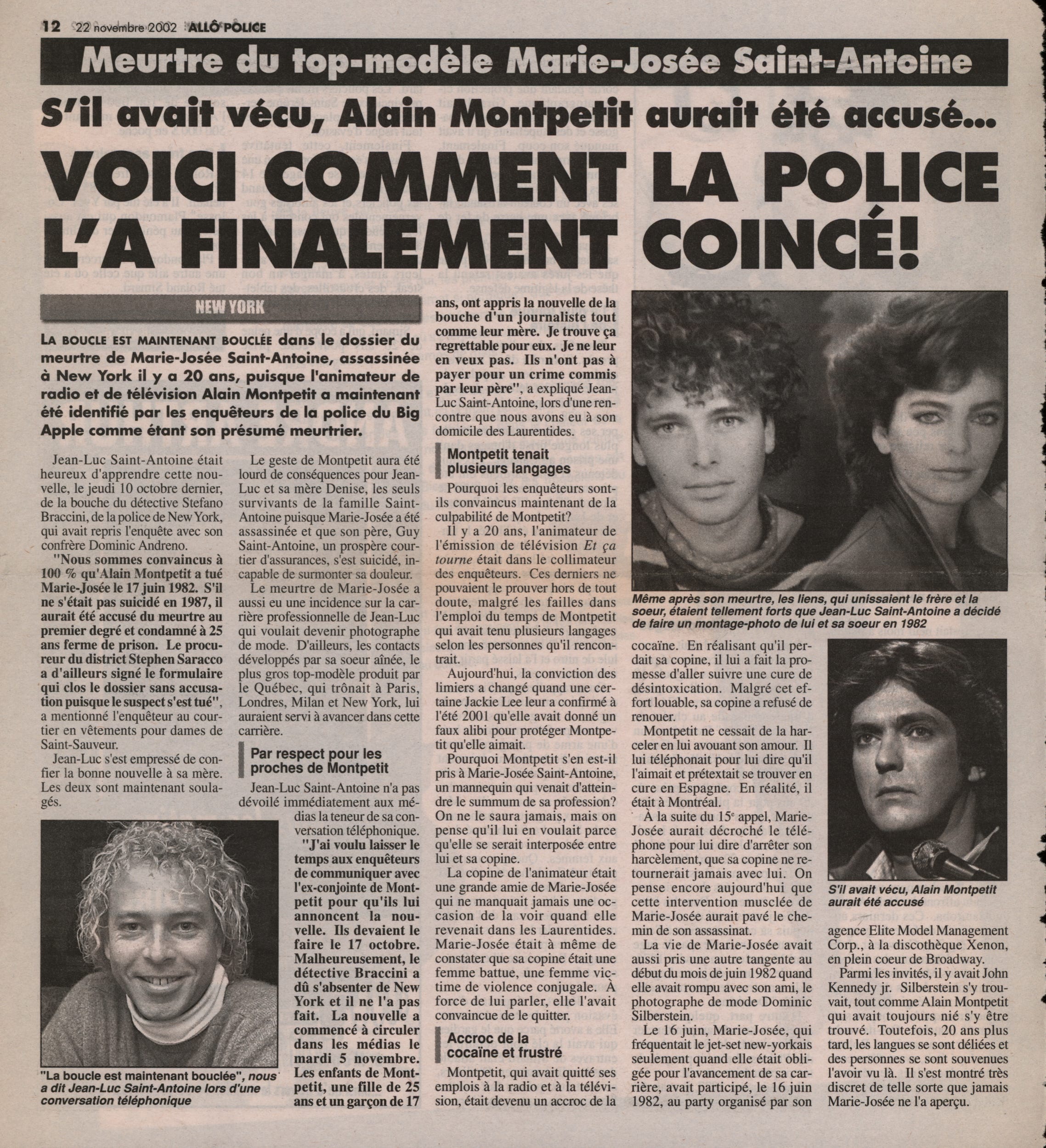 Meurtre du top-modèle Marie-Josée Saint-Antoine. S'il avait vécu, Alain Montpetit aurait été ...