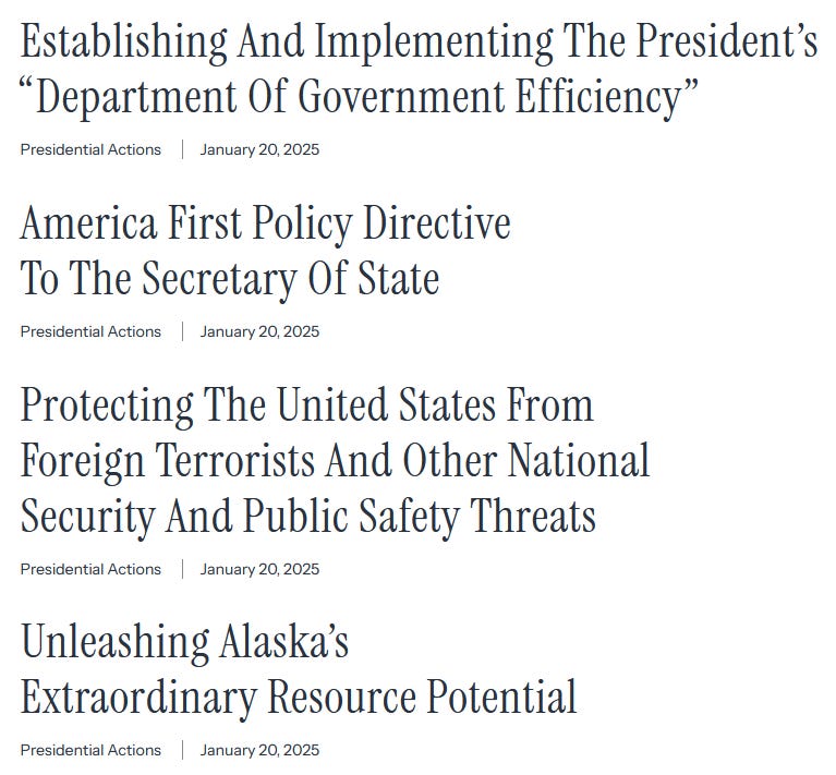 Presidential Actions By Donald J. Trump For January 20th, 2025