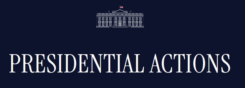 Presidential Actions By Donald J. Trump For January 20th, 2025