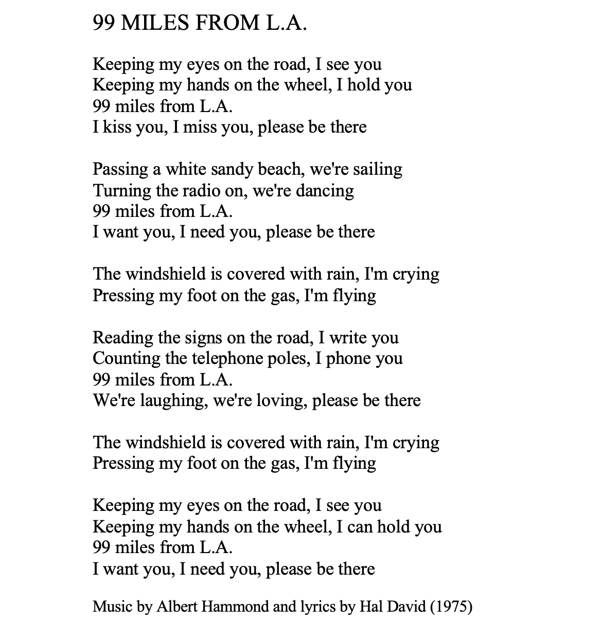 Los Angeles On My Mind - by Liz Callaway - Between Flights