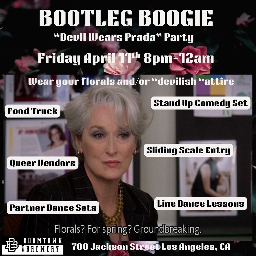 Bootleg Boogie Dance Party Friday April 11th 8pm-midnight!
