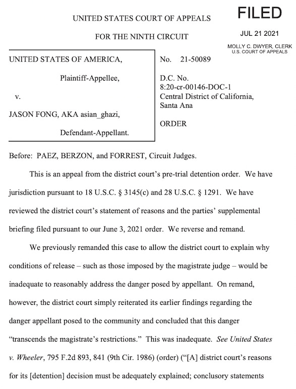 Judge David Carter sentences Jason Fong in terrorism case