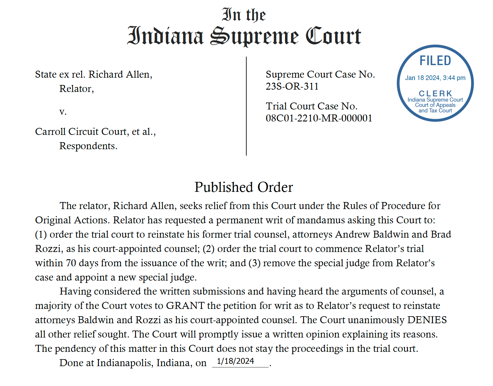Update: Supreme Court reinstates Richard Allen’s defense team in Delphi ...