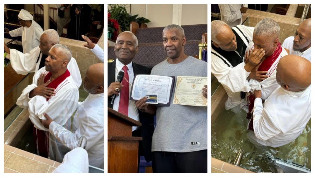 Denzel Washington Gets Baptized at COGIC Church, Gets Ministry License