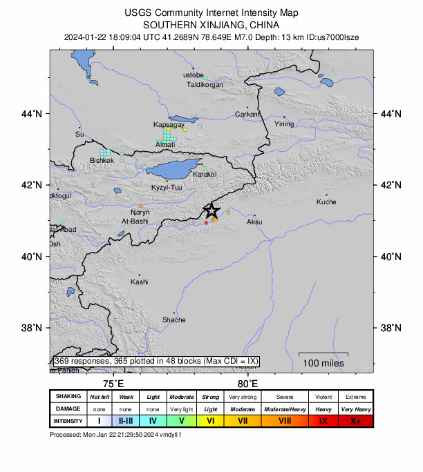 Major M7.0 earthquake strikes China-Kyrgyzstan border