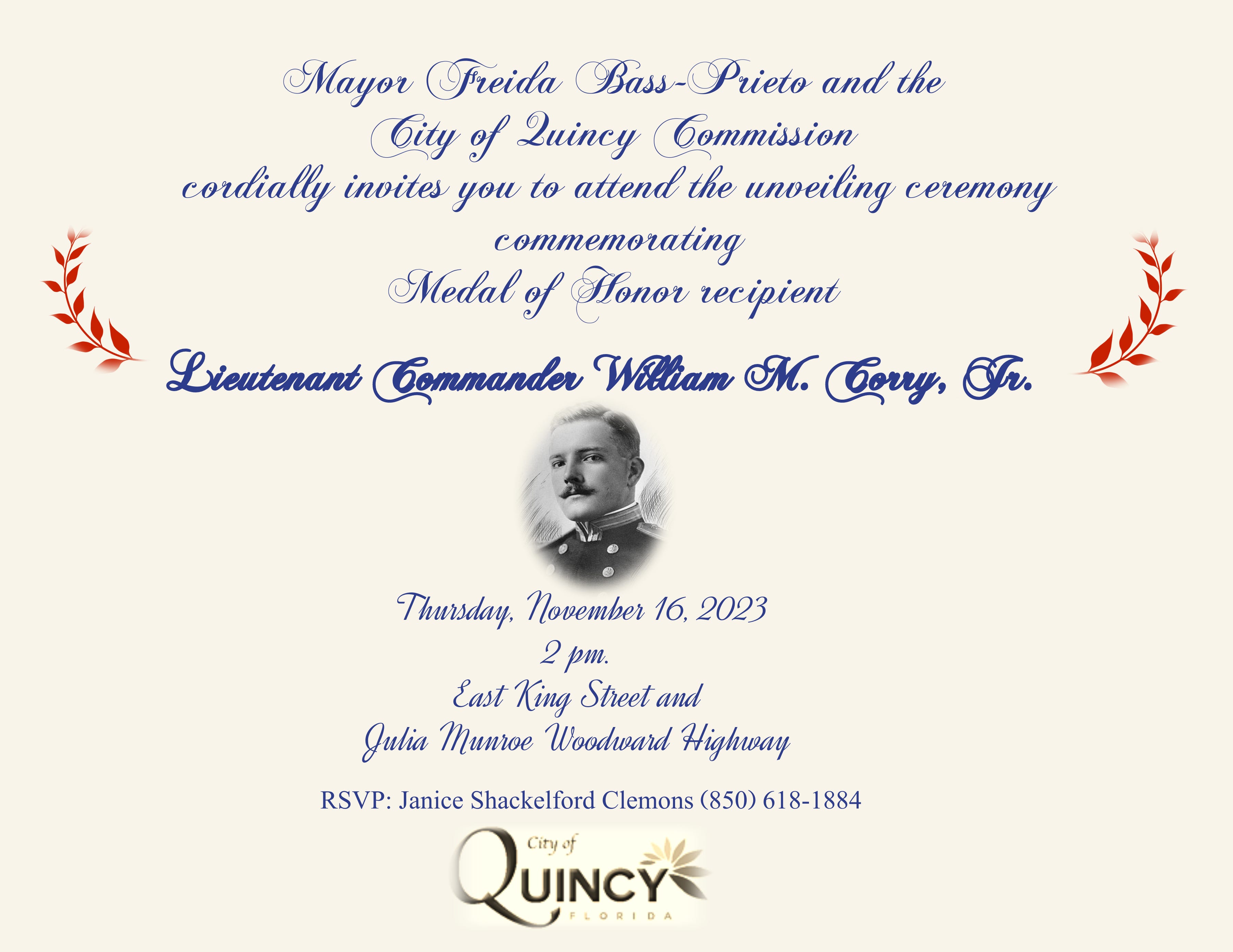 LT. Commander William M. Corry Jr. Unveiling Ceremony Invite