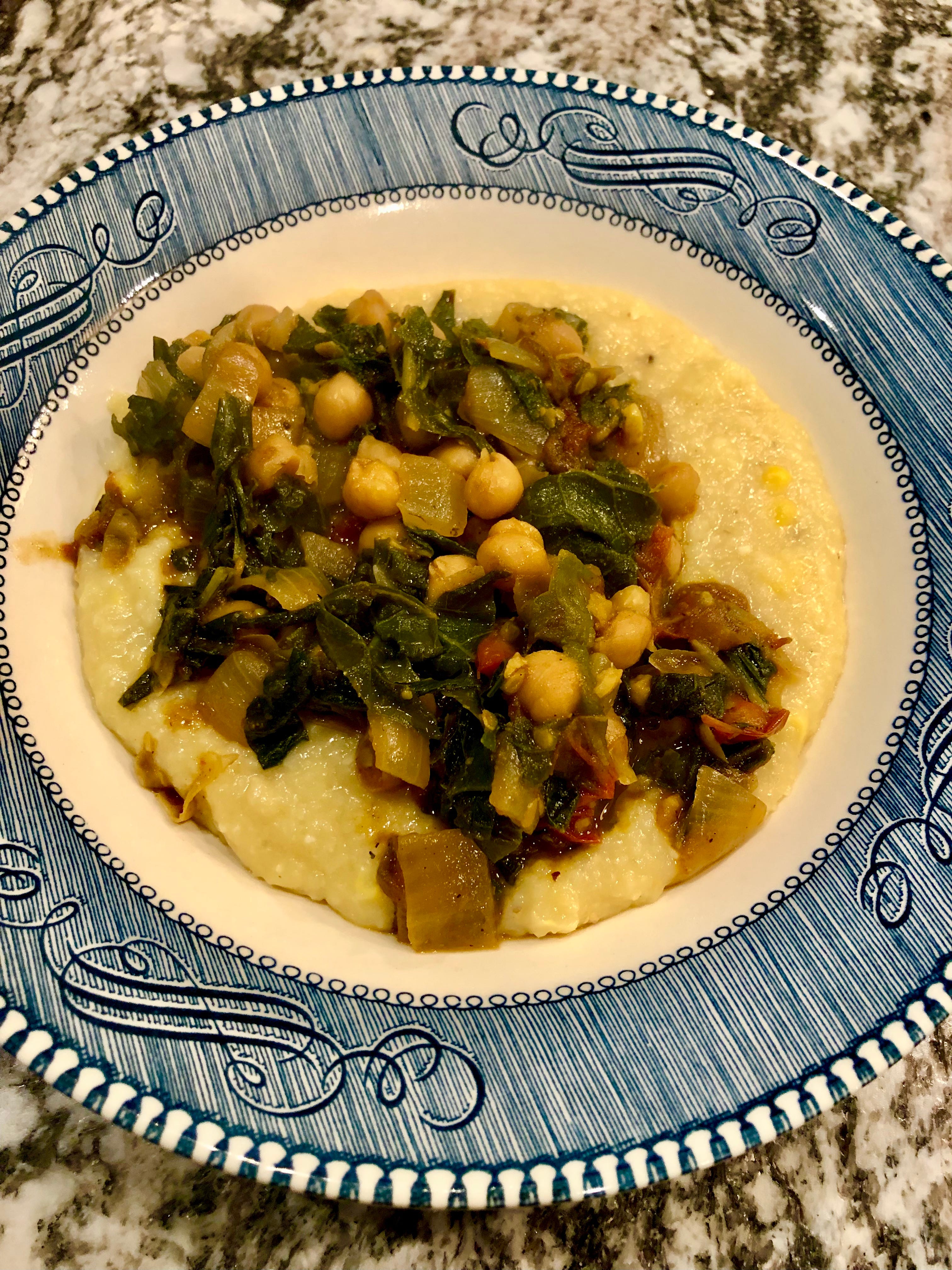 Curried Turnip Greens with Creamy Corn Grits