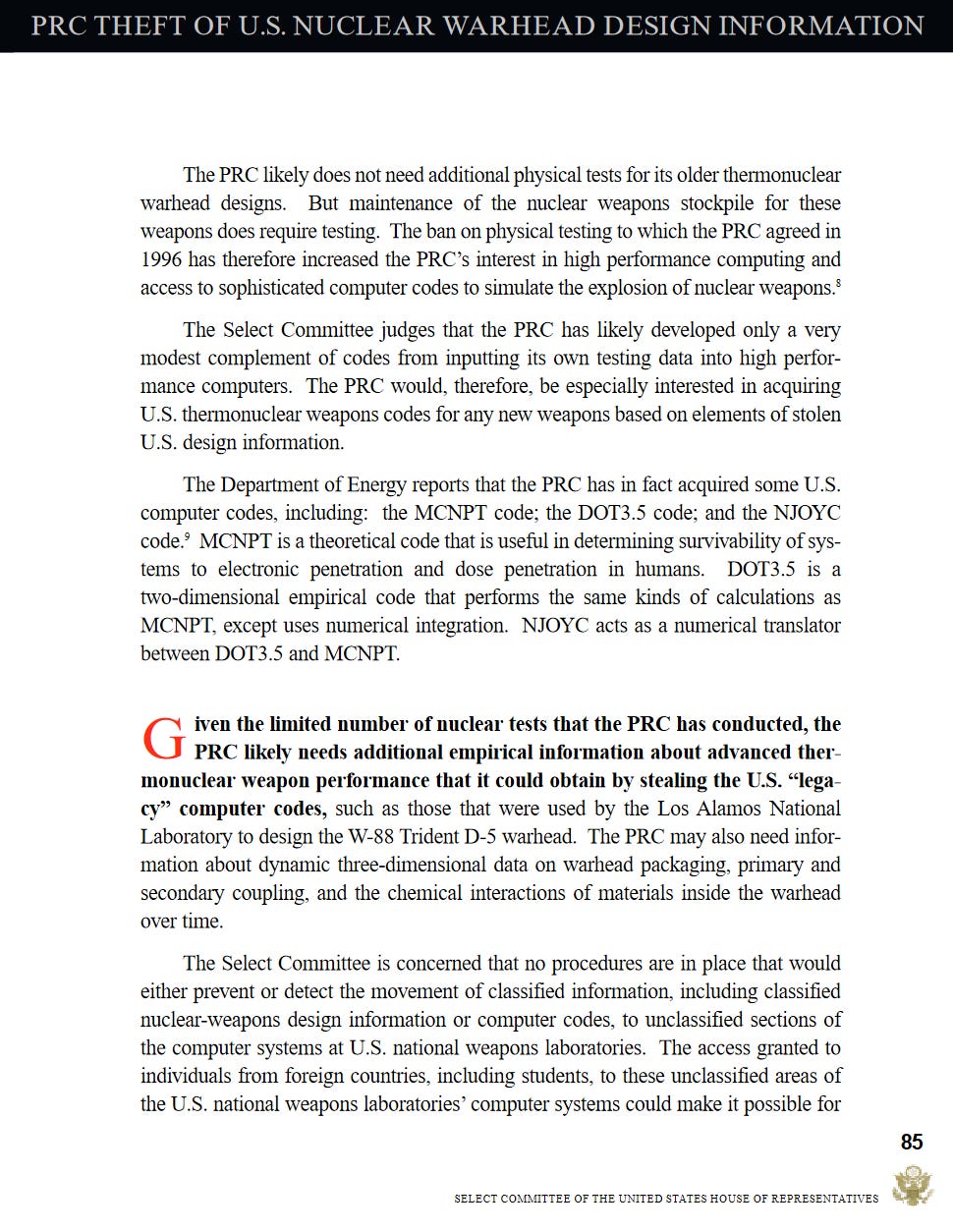 US House Of Representatives: PRC (Chinese) Theft Of U.S. Thermonuclear ...