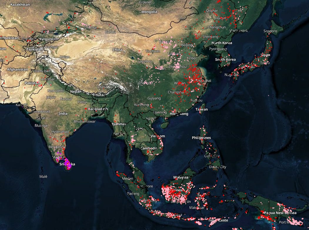 Global Wildfire Locations For Last 24 Hours - August 21st, 2023